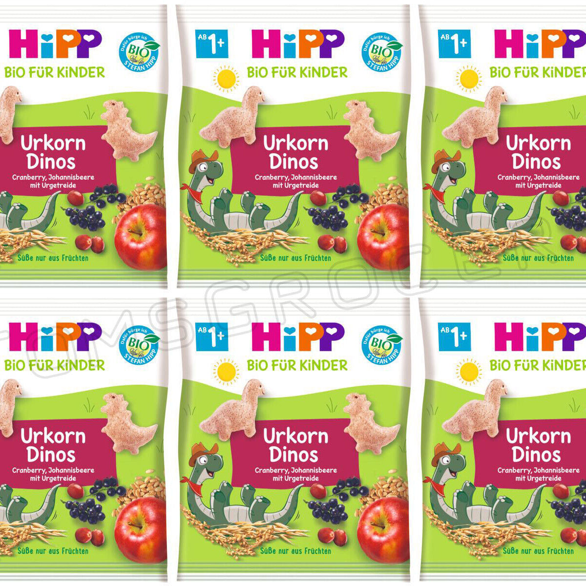 6 HIPP Organic Baby Cereal Snacks with Fruits Urkorn Dinos from 1 Year ...