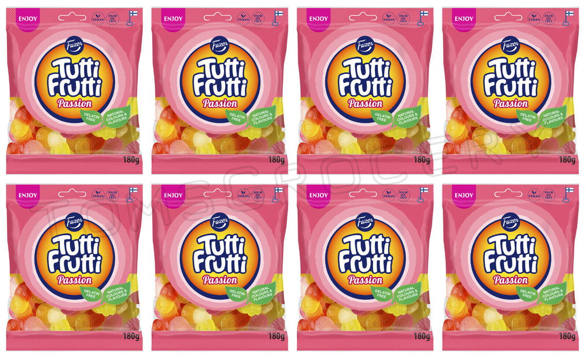 FAZER TUTTI FRUTTI Passion Fruit Flavor Gummy Candies 8 x 180g 6.3oz ...