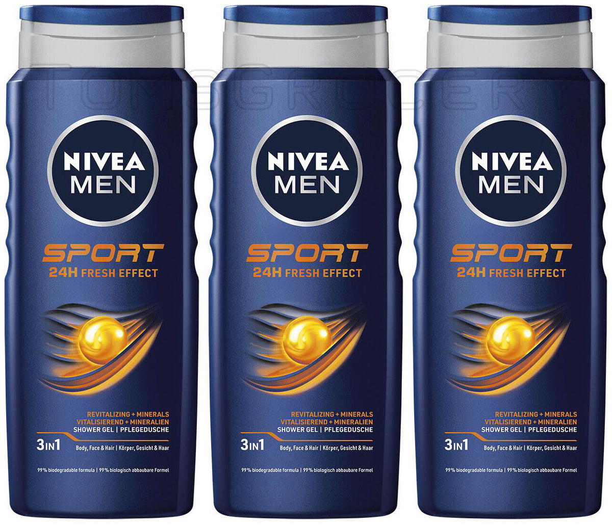 3 NIVEA MEN SPORT 24h Fresh Effect Revitalizing Shower Gel with Minera ...